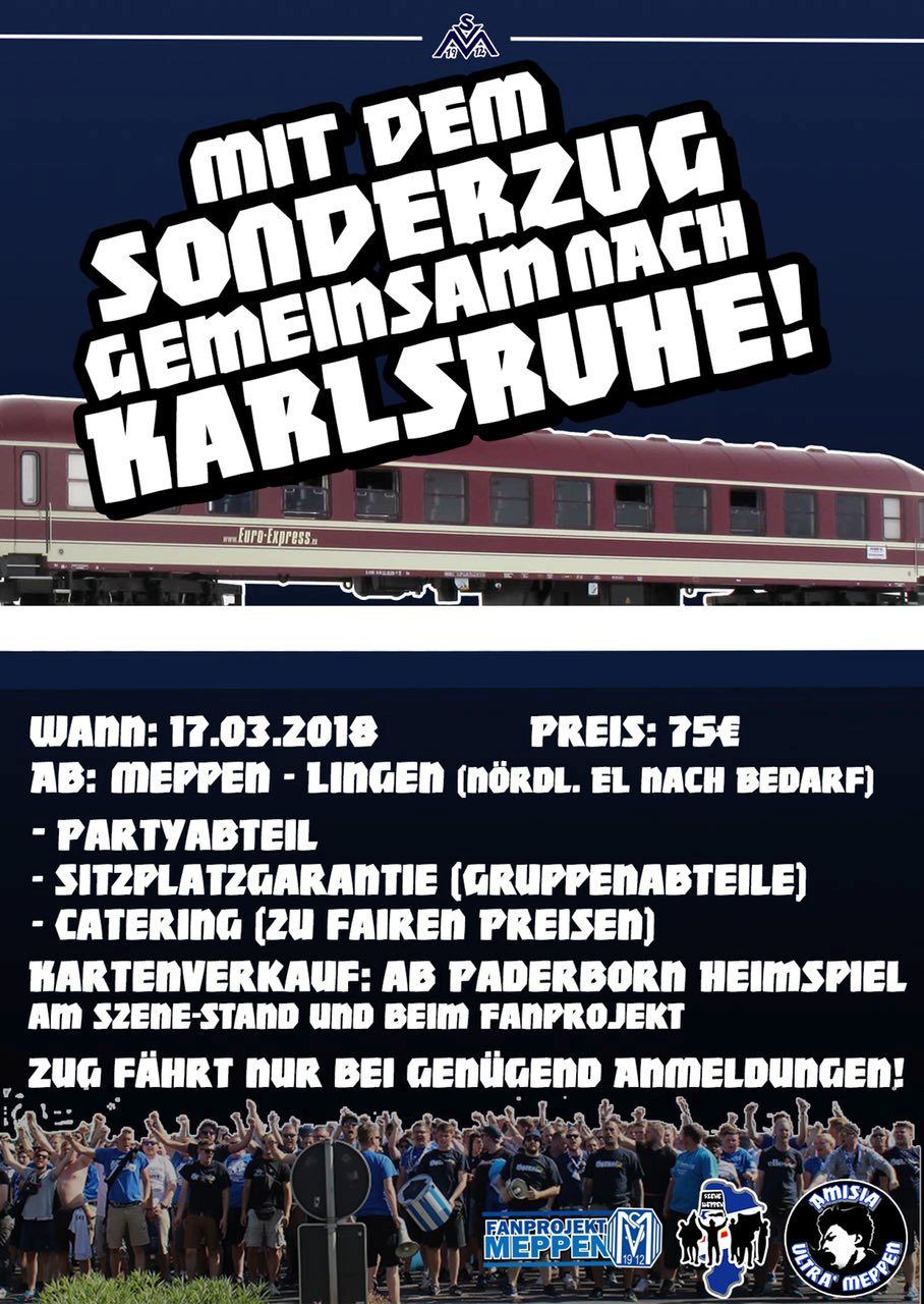 Mit dem Sonderzug nach Karlsruhe - Fanprojekt Meppen Mit dem Sonderzug nach Karlsruhe - Fanprojekt Meppen